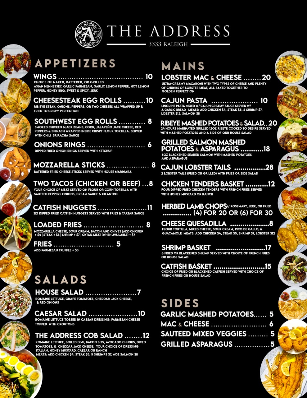 Menu | The Address - Houston, Midtown, Medical Center & Pearland, TX
